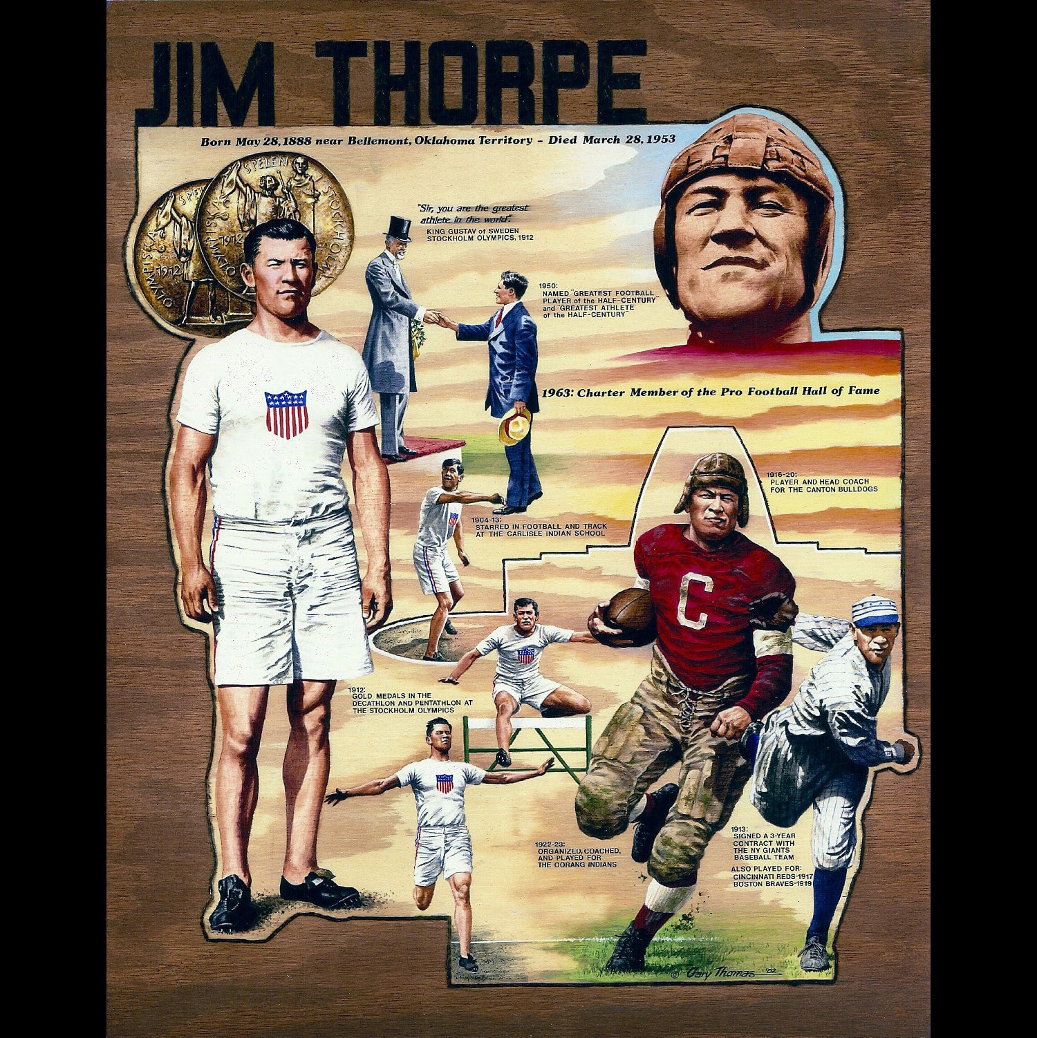 Gary Thomas Signed Poster – Painting of Jim Thorpe | Bright Path Strong